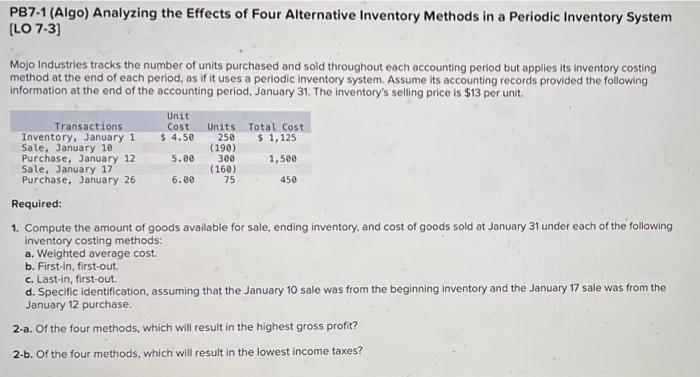 Solved PB7-1 (Algo) Analyzing the Effects of Four | Chegg.com