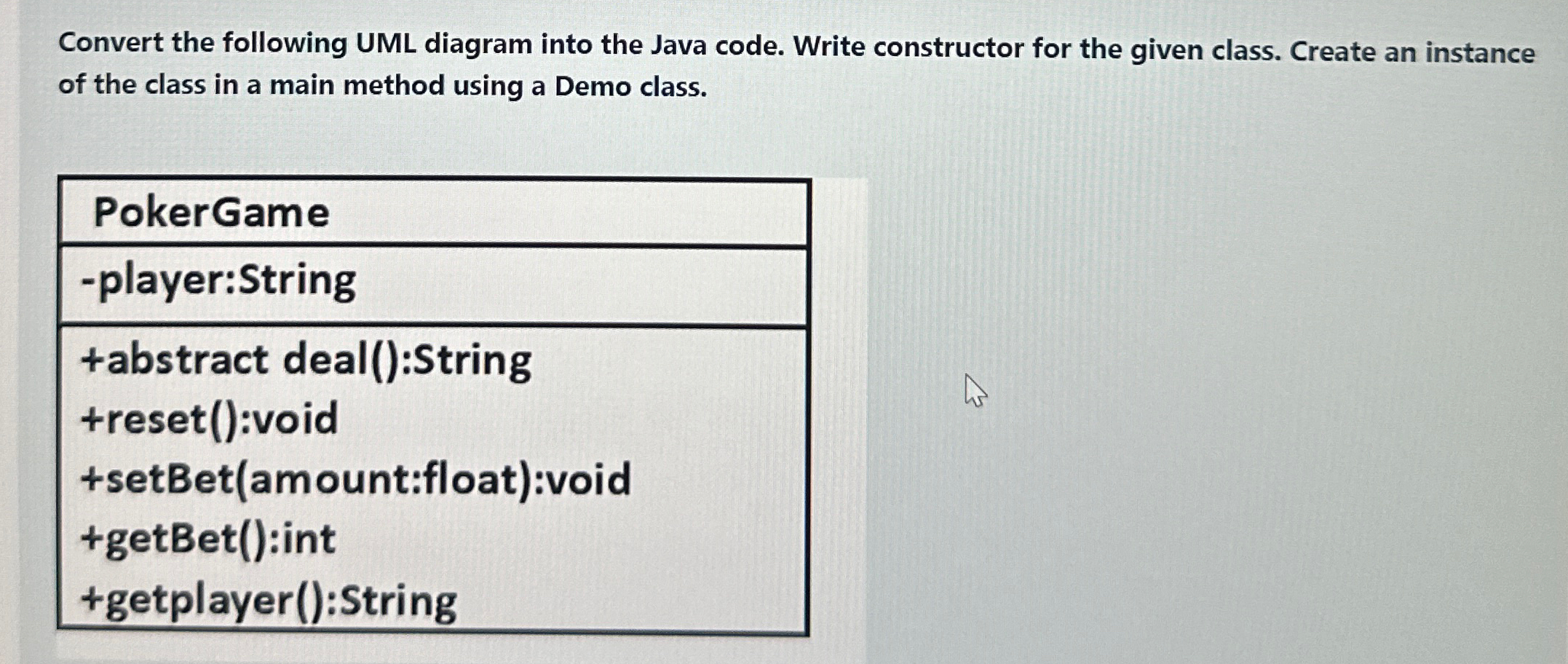 Convert The Following Uml Diagram Into The Java Code 1748