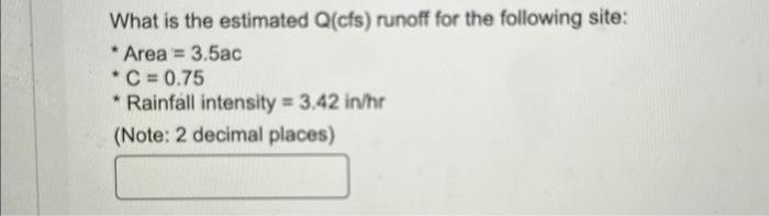 Solved What is the estimated Q(cfs) runoff for the following | Chegg.com
