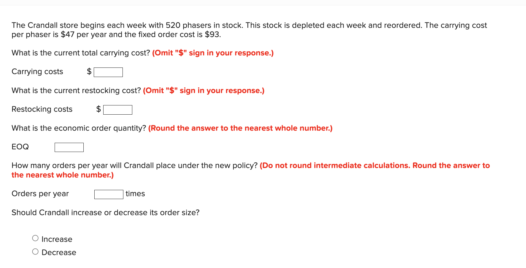 Solved DONT USE AI THANKS The Crandall store begins each | Chegg.com