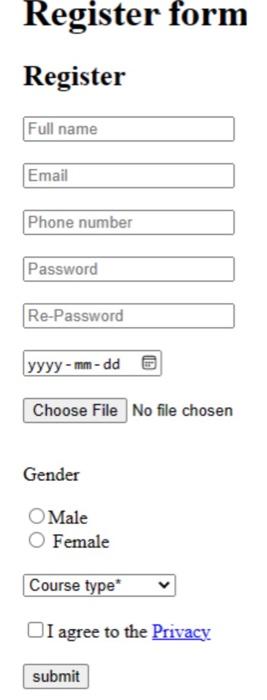 Solved Register No file chosen Gender Male Female I agree to | Chegg.com