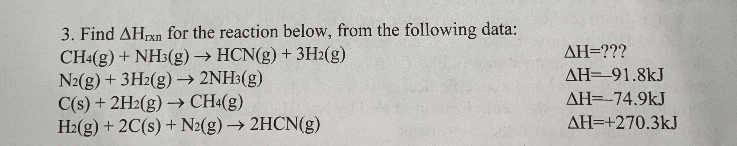 Solved Find ΔHrxn ﻿for the reaction below, from the | Chegg.com