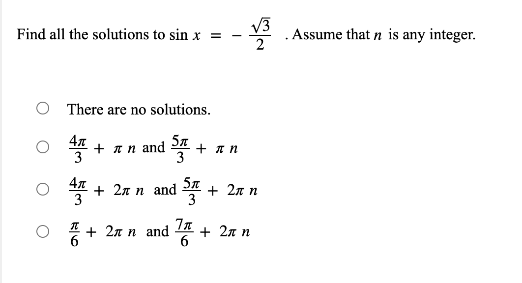 Solved Find all the solutions to sinx=-322. ﻿Assume that n | Chegg.com
