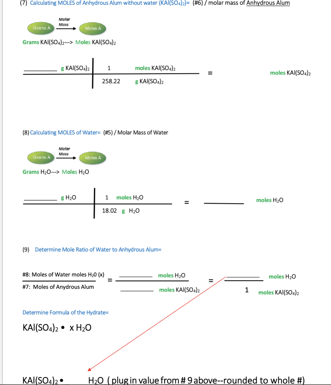(7) ﻿Calculating MOLES of Anhydrous Alum without | Chegg.com