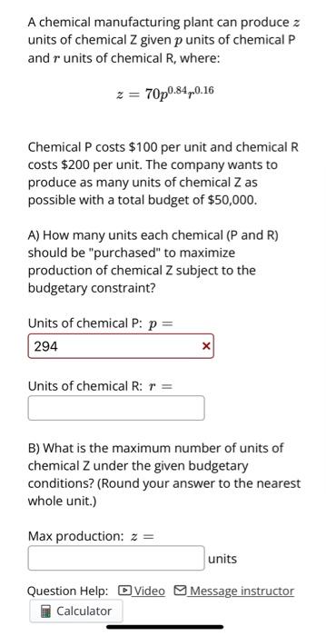 Solved A chemical manufacturing plant can produce z units of | Chegg.com