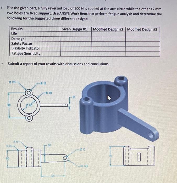 1. For the given part, a fully reversed load of 800 N | Chegg.com