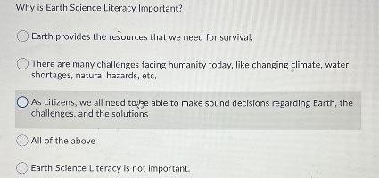 Solved Why is Earth Science Literacy Important? Earth | Chegg.com
