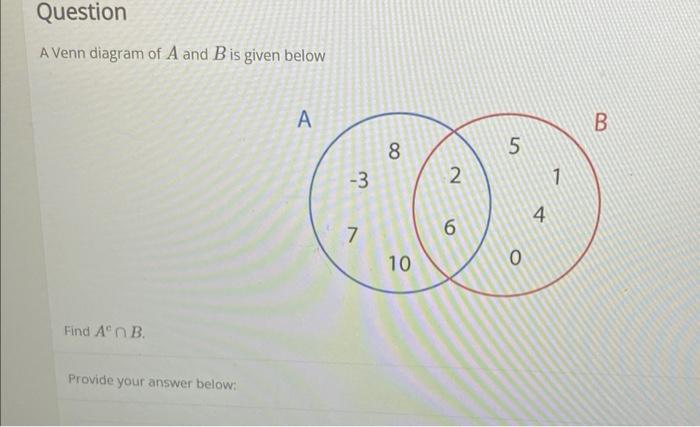 Solved A Venn diagram of A and B is given below Find AC∩B. | Chegg.com