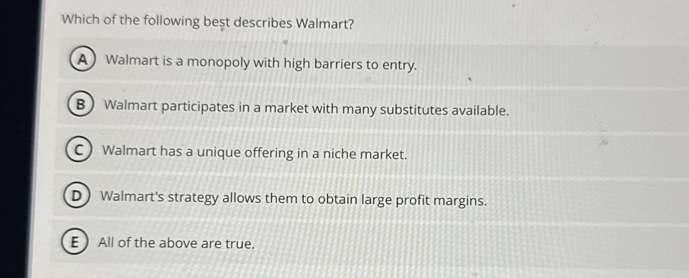Solved Which of the following best describes Walmart?Walmart | Chegg.com