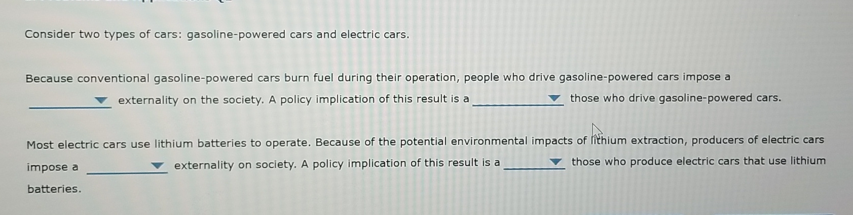 Solved Consider two types of cars: gasoline-powered cars and | Chegg.com