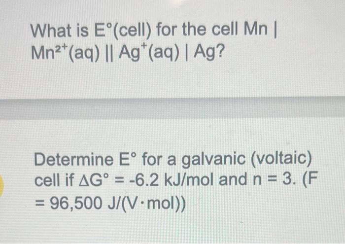 Solved What is E∘ (cell) for the cell Mn | | Chegg.com