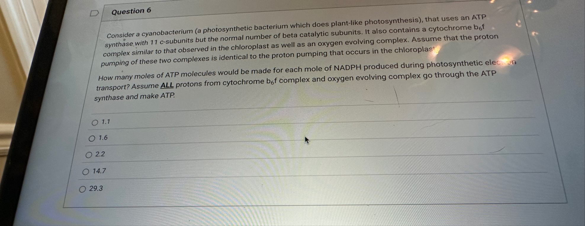Solved Question 6Consider a cyanobacterium (a photosynthetic | Chegg.com