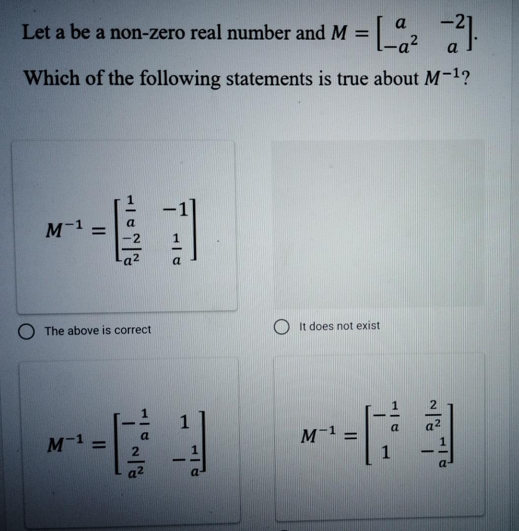 Solved Let a be a non-zero real number and M = [_S2 -2] а | Chegg.com