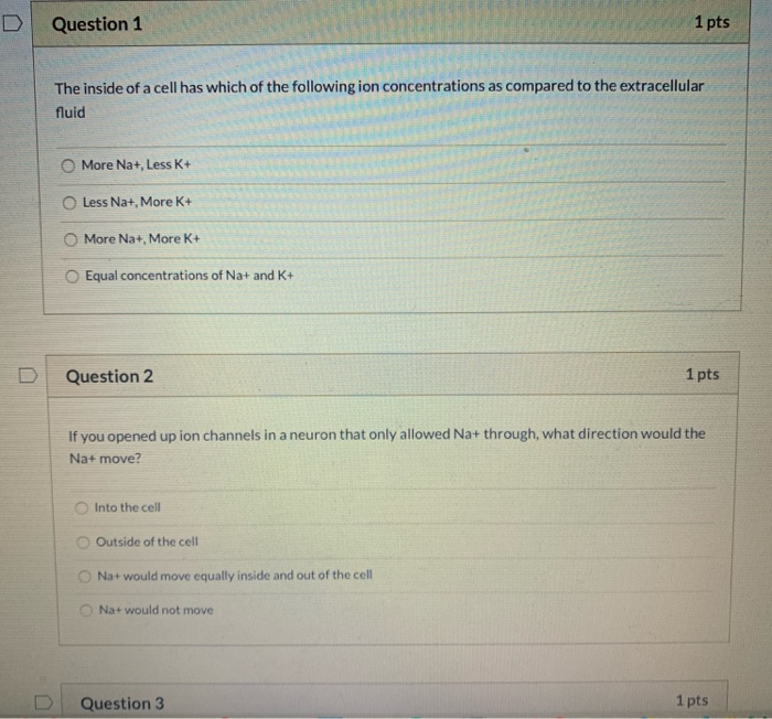 Solved Question 1 1 pts The inside of a cell has which of | Chegg.com