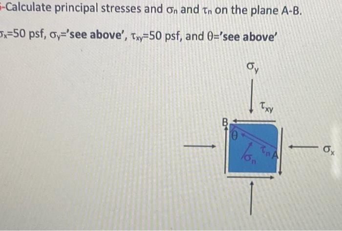 Solved -Calculate principal stresses and on and in on the | Chegg.com