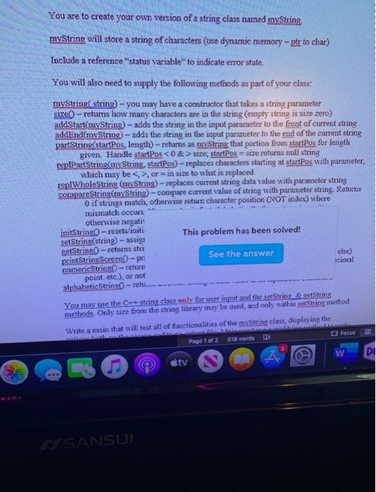 You are to create your own version of a string class | Chegg.com