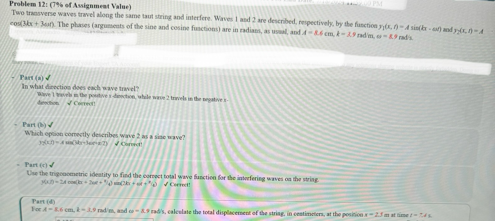 Solved Two transverse waves travel along the same taut | Chegg.com