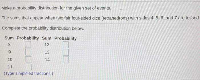 Solved Make a probability distribution for the given set of | Chegg.com