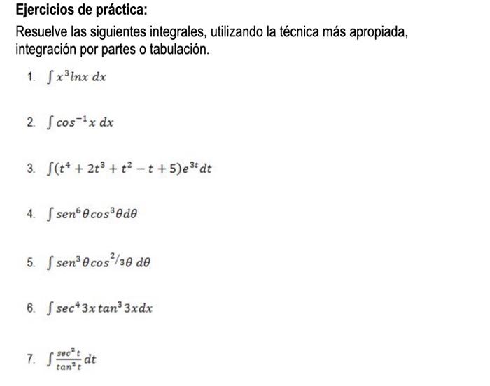 Solved Practice exercises:Solve the following integrals, | Chegg.com