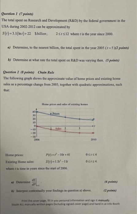 Solved Question 1 (7 points) The total spent on Research and | Chegg.com