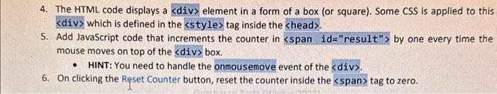 mouse moves on top of the div box. - HINT: You | Chegg.com