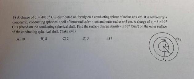 Solved 9) A charge of q1=4×10−4C is distributed uniformly on | Chegg.com
