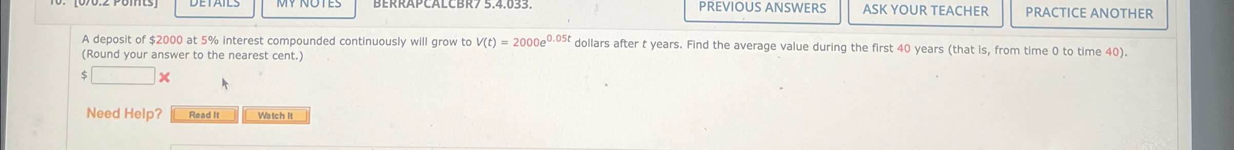 Solved (Round your answer to the nearest cent.)$ Need Help? | Chegg.com