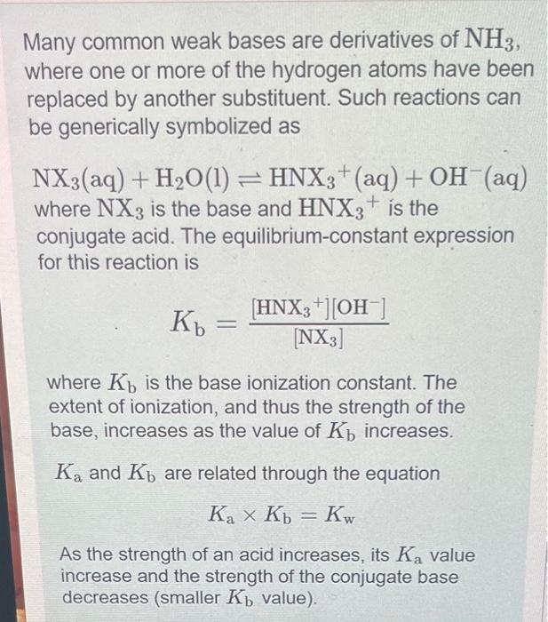 Solved Many common weak bases are derivatives of NH3, where | Chegg.com
