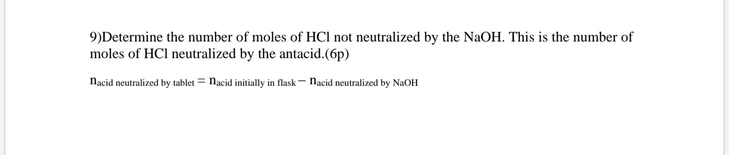 Solved Determine the number of moles of HCl ﻿not neutralized | Chegg.com