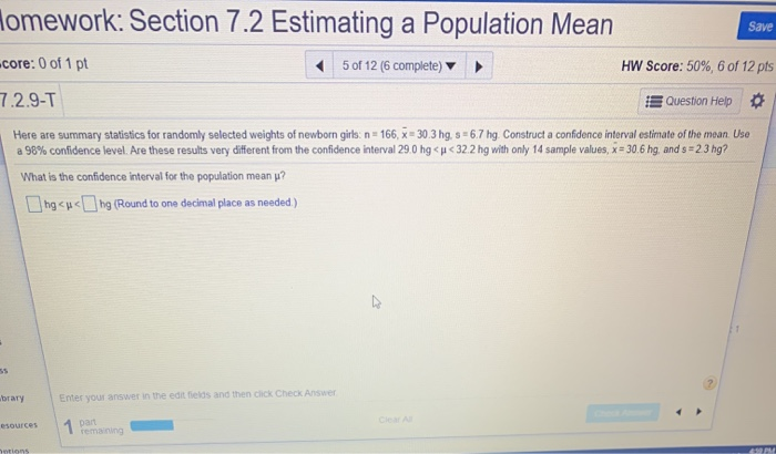 Solved Homework: Section 7.2 Estimating a Population Mean | Chegg.com