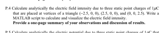 Solved P.4 Calculate analytically the electric field | Chegg.com