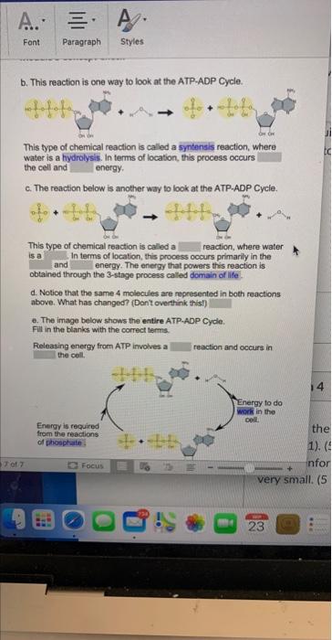 Solved b. This reaction is one way to look at the ATP.ADP | Chegg.com
