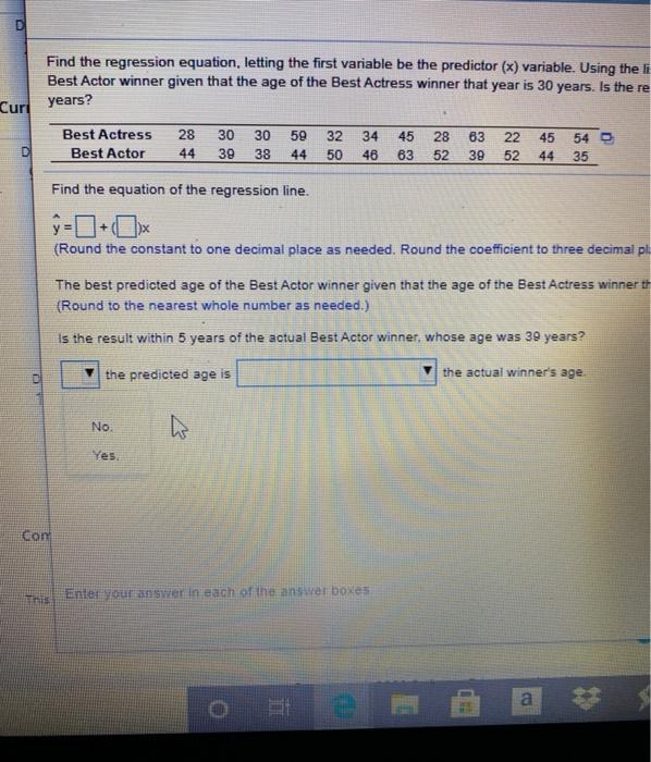 Solved Find the regression equation, letting the first | Chegg.com