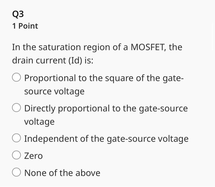 Solved 1 Point In the saturation region of a MOSFET, the | Chegg.com
