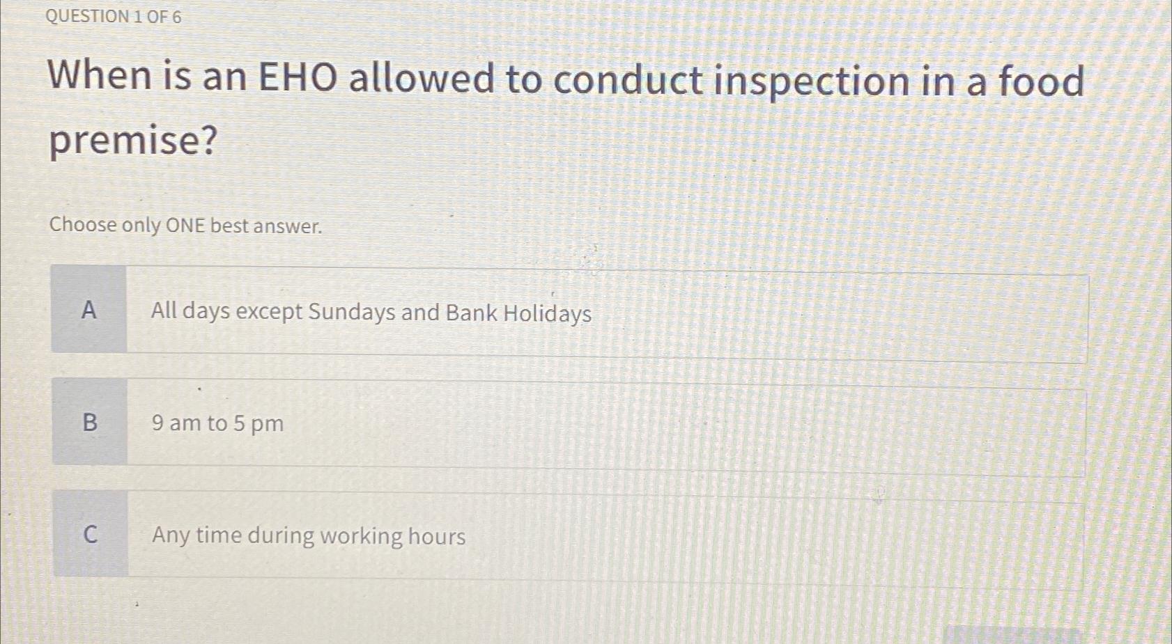 Solved QUESTION 1 ﻿OF 6When is an EHO allowed to conduct | Chegg.com