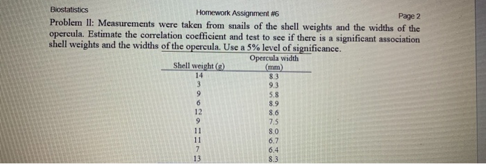 Solved Biostatistics Homework Assignment #16 Page 2 Problem | Chegg.com