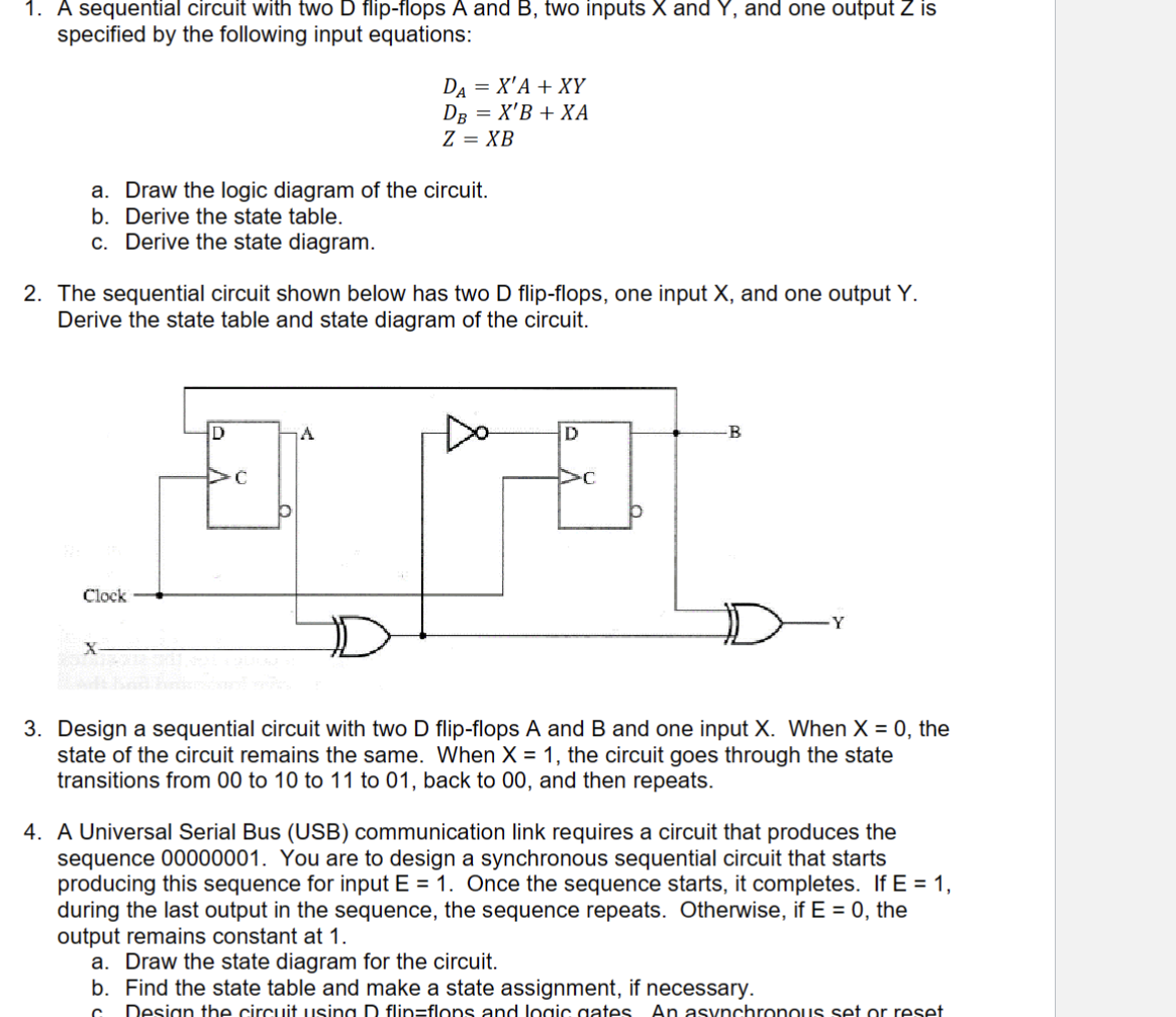 Solved A sequential circuit with two D ﻿flip-flops A and B, | Chegg.com