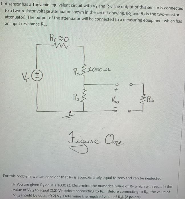 Solved 1. A sensor has a Thevenin equivalent circuit with Vt | Chegg.com