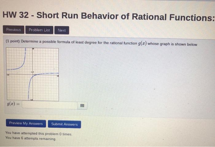 Solved HW 32 - Short Run Behavior of Rational Functions: | Chegg.com