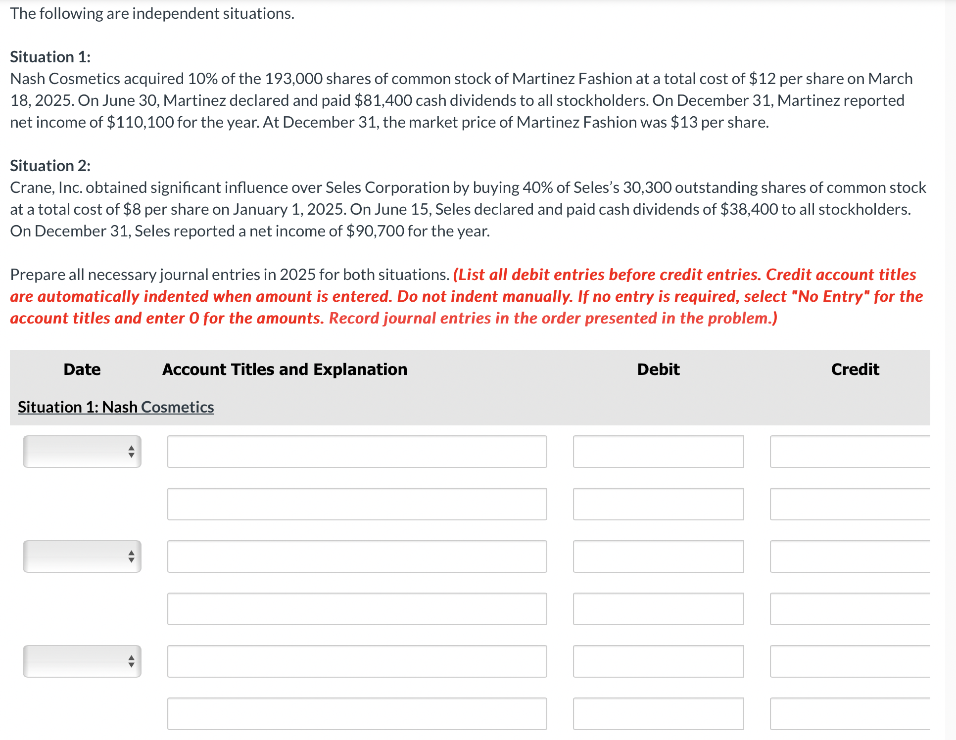 Solved The following are independent situations.Situation | Chegg.com