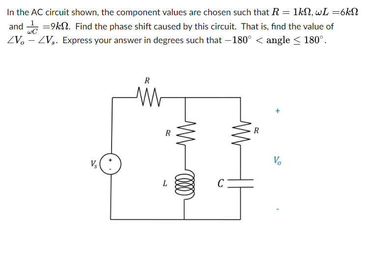 Solved In the AC ﻿circuit shown, the component values are | Chegg.com