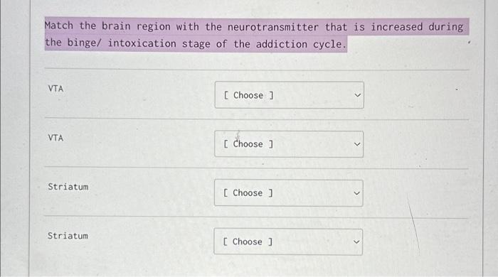 Solved Match the brain region with the neurotransmitter that | Chegg.com