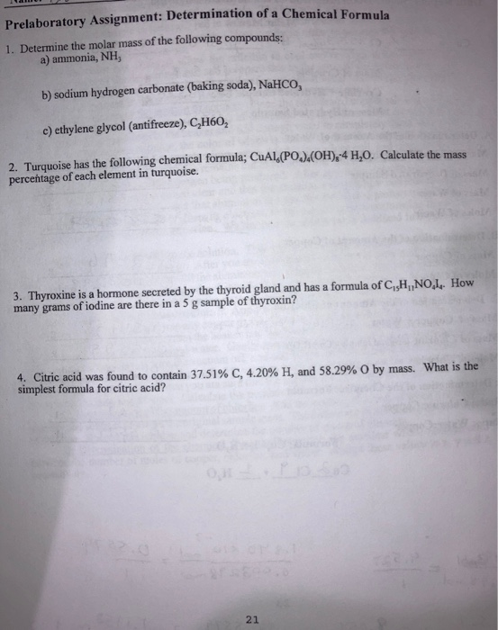 Solved Prelaboratory Assignment: Determination of a Chemical | Chegg.com