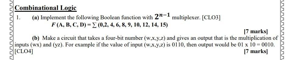 Solved Combinational Logic 1. (a) Implement the following | Chegg.com