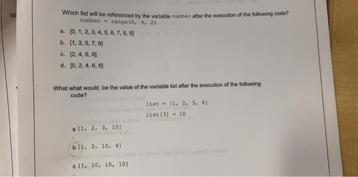 Solved Which list will be referenced by the variable number | Chegg.com