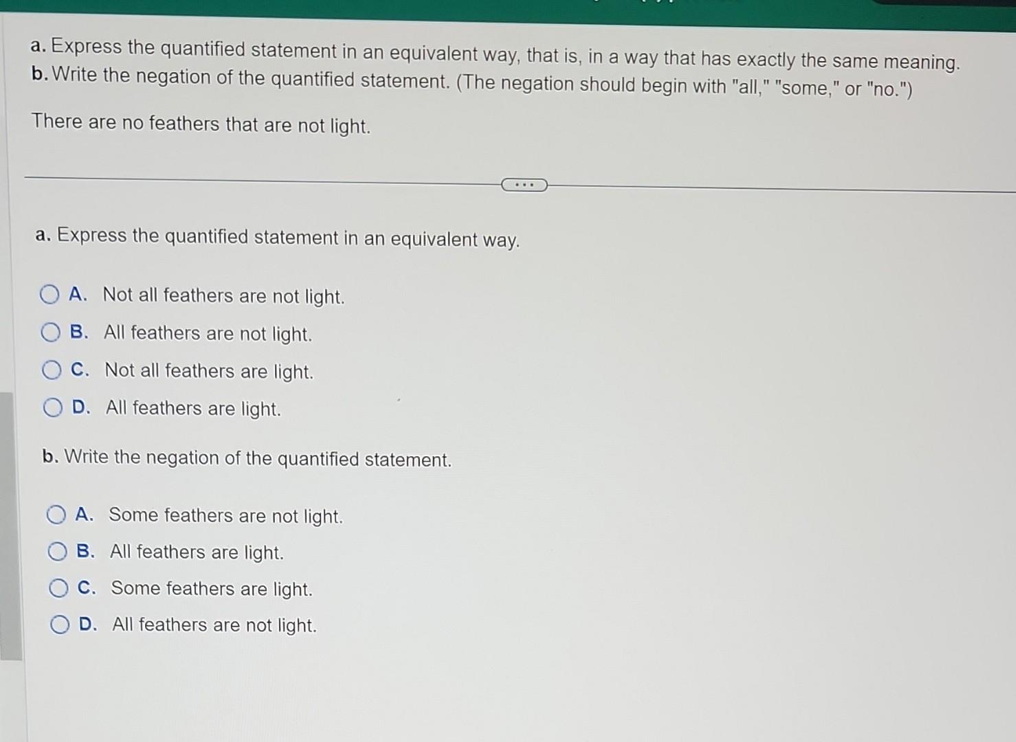 Solved a. Express the quantified statement in an equivalent | Chegg.com