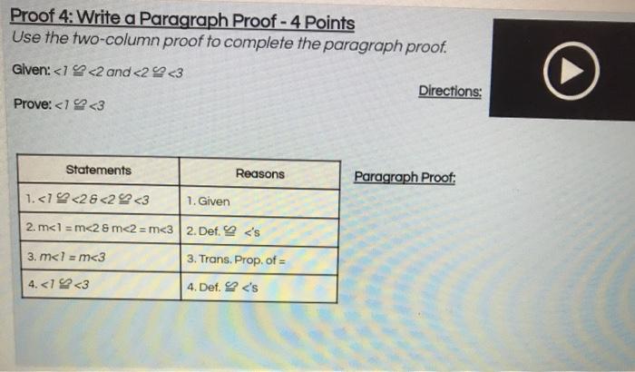 Solved Proof 4: Write a Paragraph Proof - 4 Points Use the | Chegg.com