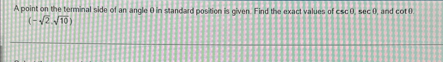 Solved A point on the terminal side of an angle θ ﻿in | Chegg.com