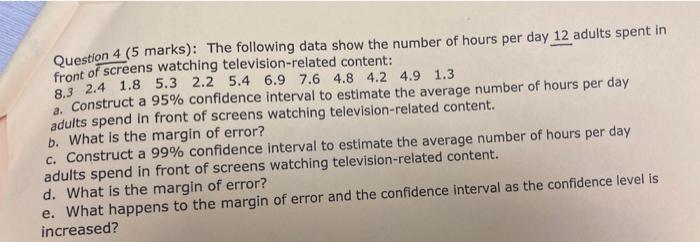 Solved Question 4 ( 5 marks): The following data show the | Chegg.com