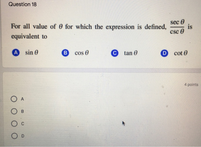 Solved Question 13 Expressed in the simplest form, csc 0 . | Chegg.com